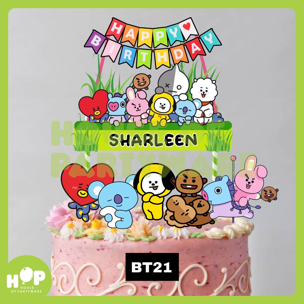 Jual Topper Cake BT21 + CUSTOM NAMA / Hiasan Kue Ulang Tahun BTS ...