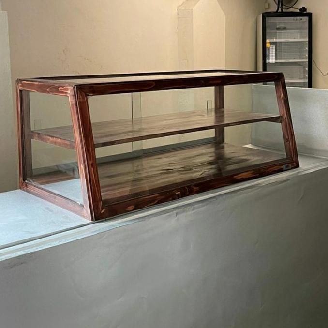 Jual etalase kayu kaca jualan warung food display kue makanan 80x45x40 ...