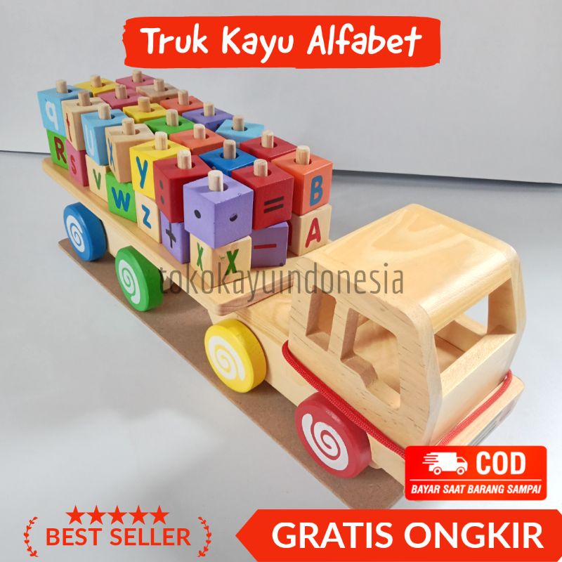 Jual Mobil Mobilan Kayu Bongkar Pasang Truk Kayu Alfabet Mainan Kayu ...