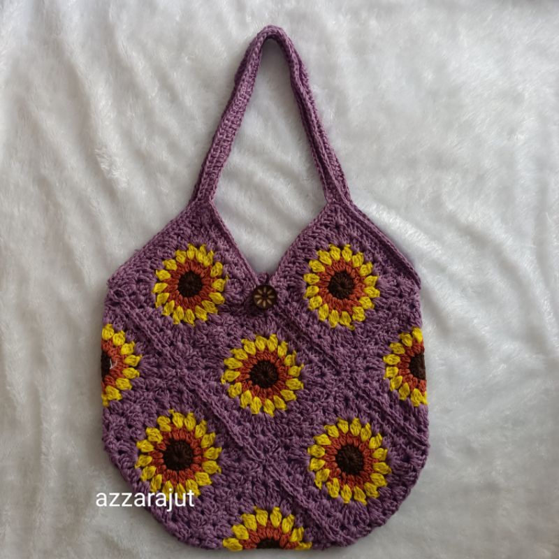 Jual tas rajut cantik/sunflower bag/tas rajut bunga matahari/sunflower ...