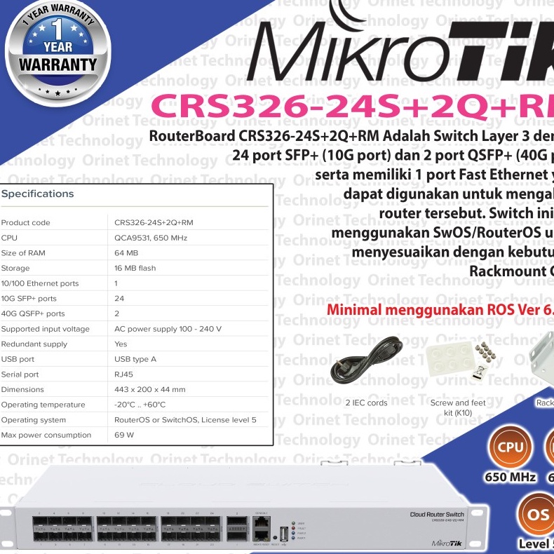 Jual Mikrotik CRS326-24S+2Q+RM Switch 24 port SFP+ (10G) + 2 x QSFP+ (40G) | Shopee Indonesia