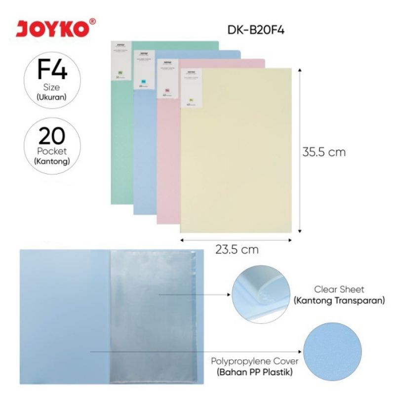 Jual JOYKO Pocket Clear Holder F4 20 Pastel, Document Keeper, Map ...