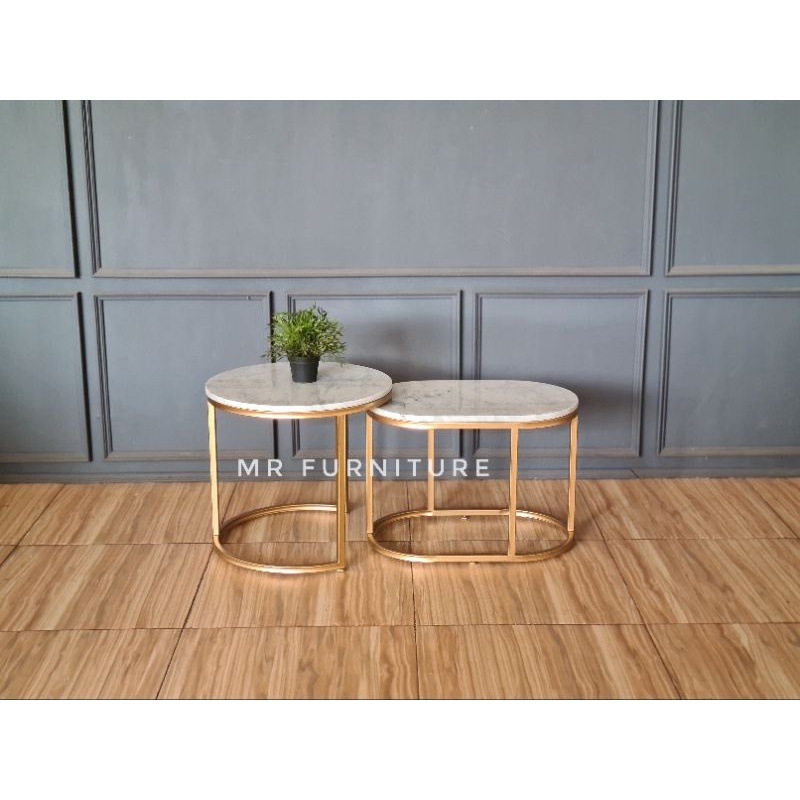 Jual Meja Tamu Coffee Table Top Marmer Carara Model nesting bulat oval ...