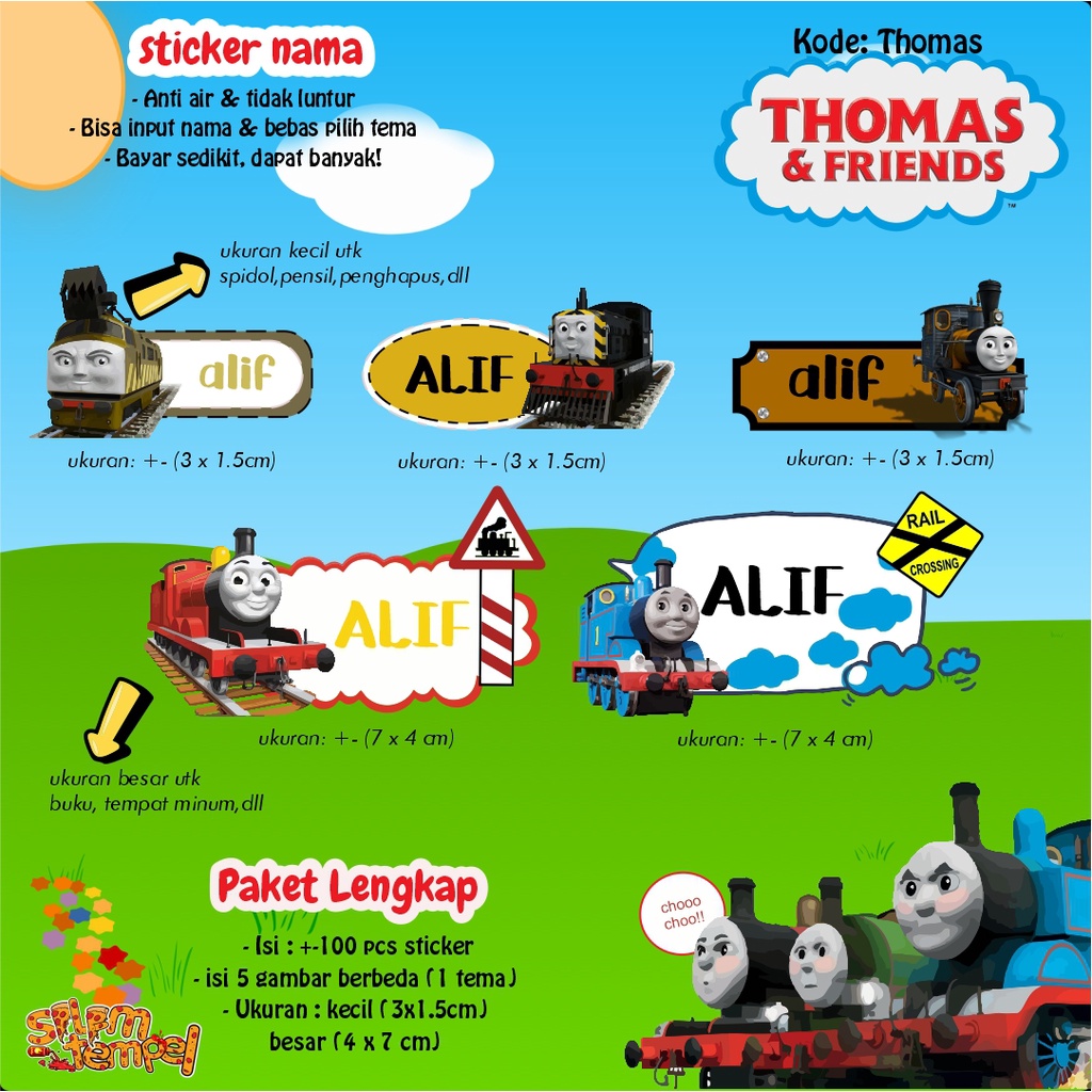 Jual Stiker nama sekolah anak kartun thomas and friends / justice ...