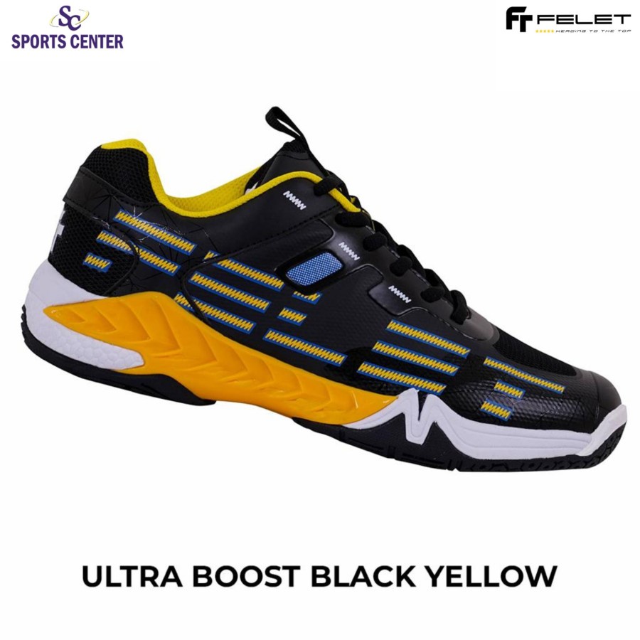 Jual Special Price Sepatu Badminton Felet Ultra Boost Black Yellow ...