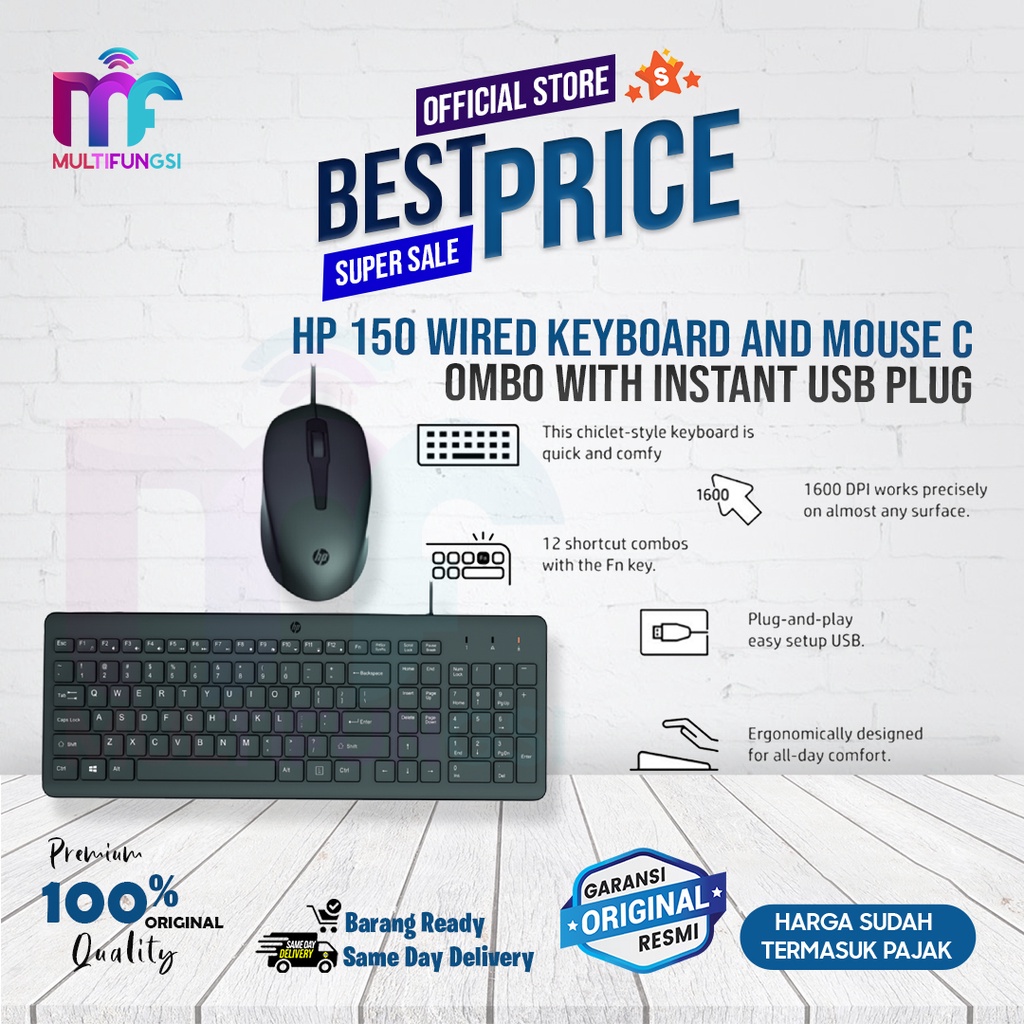 Jual HP 150 Wired Keyboard and Mouse Combo with Instant USB Plug/HP150 | Shopee Indonesia