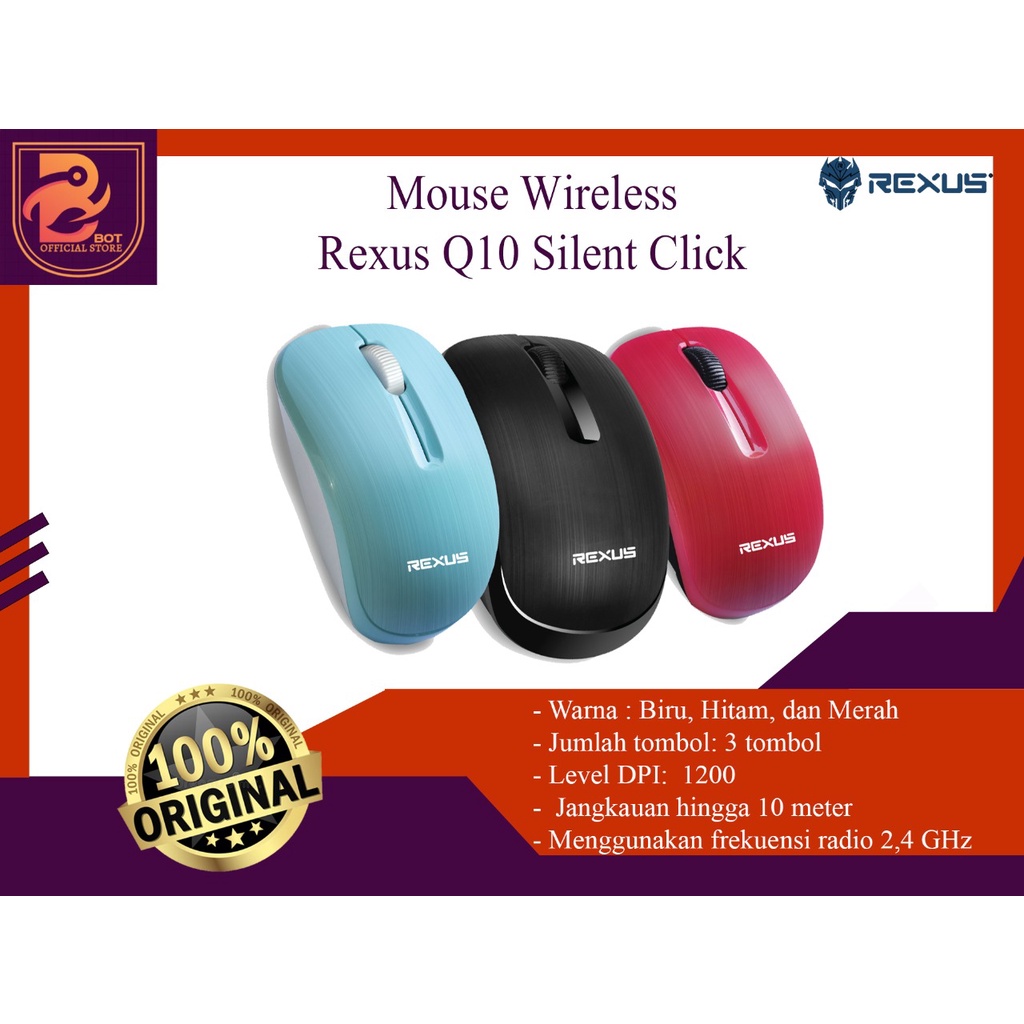 Jual Rexus Mouse Wireless Office Q10 3D Silent Click Merah Hitam Biru ...