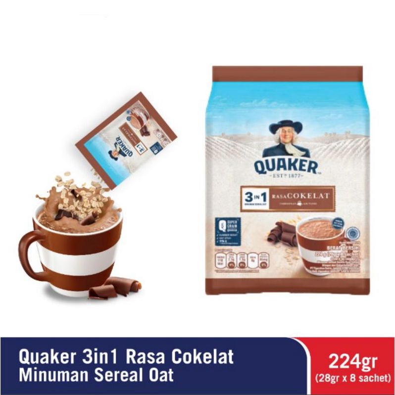 Jual Quaker 3in1 Chocolate 8 Sachet - Minuman Sereal Oat | Shopee Indonesia