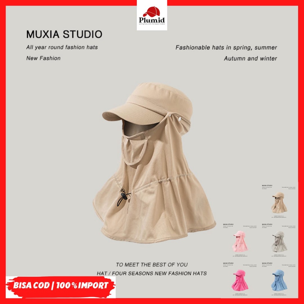 Jual PLUMID - topi cadar anti uv panas matahari topi masker pantai 115 ...