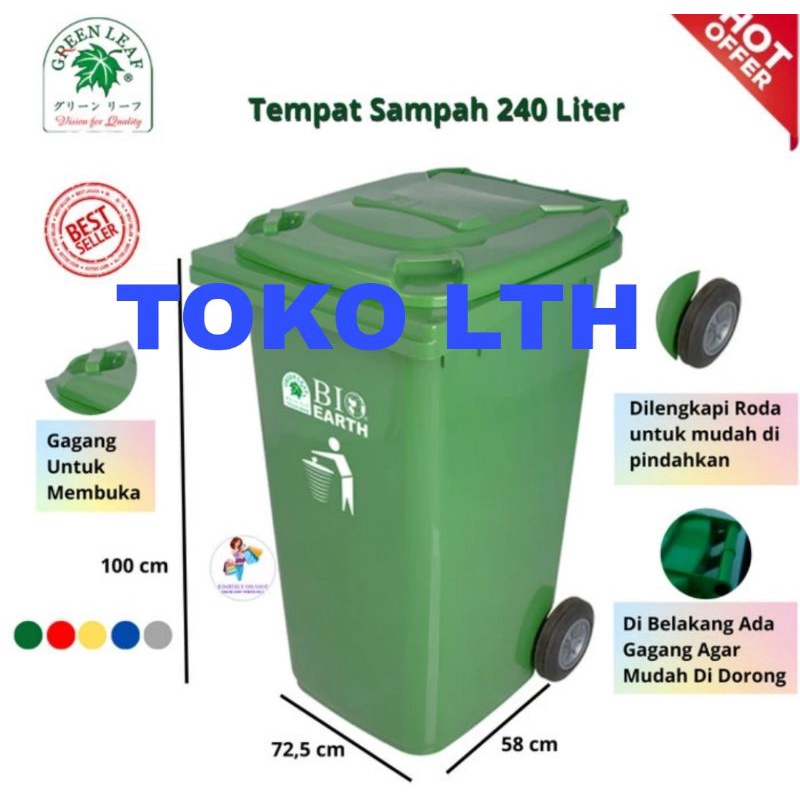 Jual TEMPAT SAMPAH RODA SEGI BIO 240 LITER 2024 GREEN LEAF KOTAK SAMPAH ...