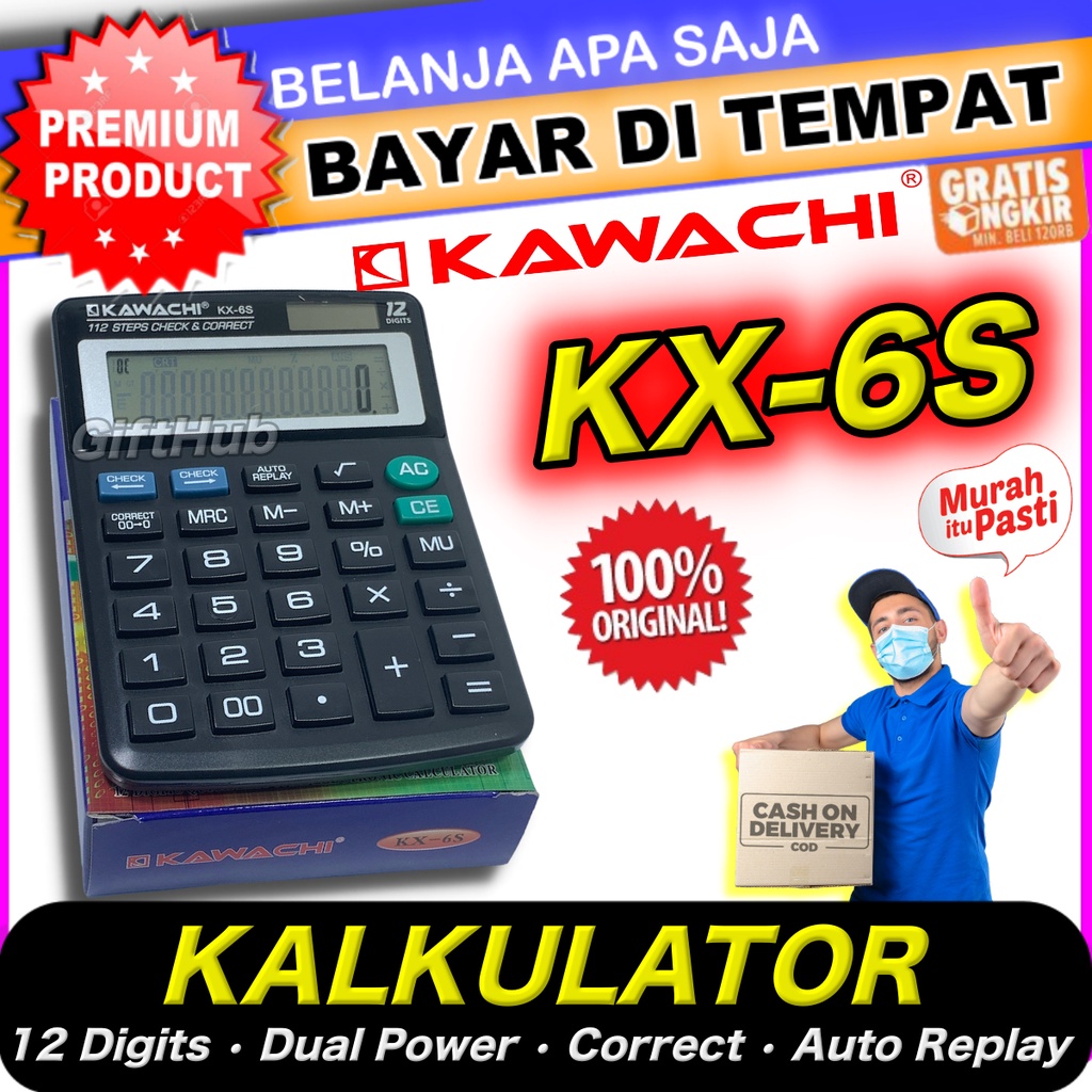 Jual Kalkulator Kawachi KX-6S 12 Digit Electronic Calculator Digital ...