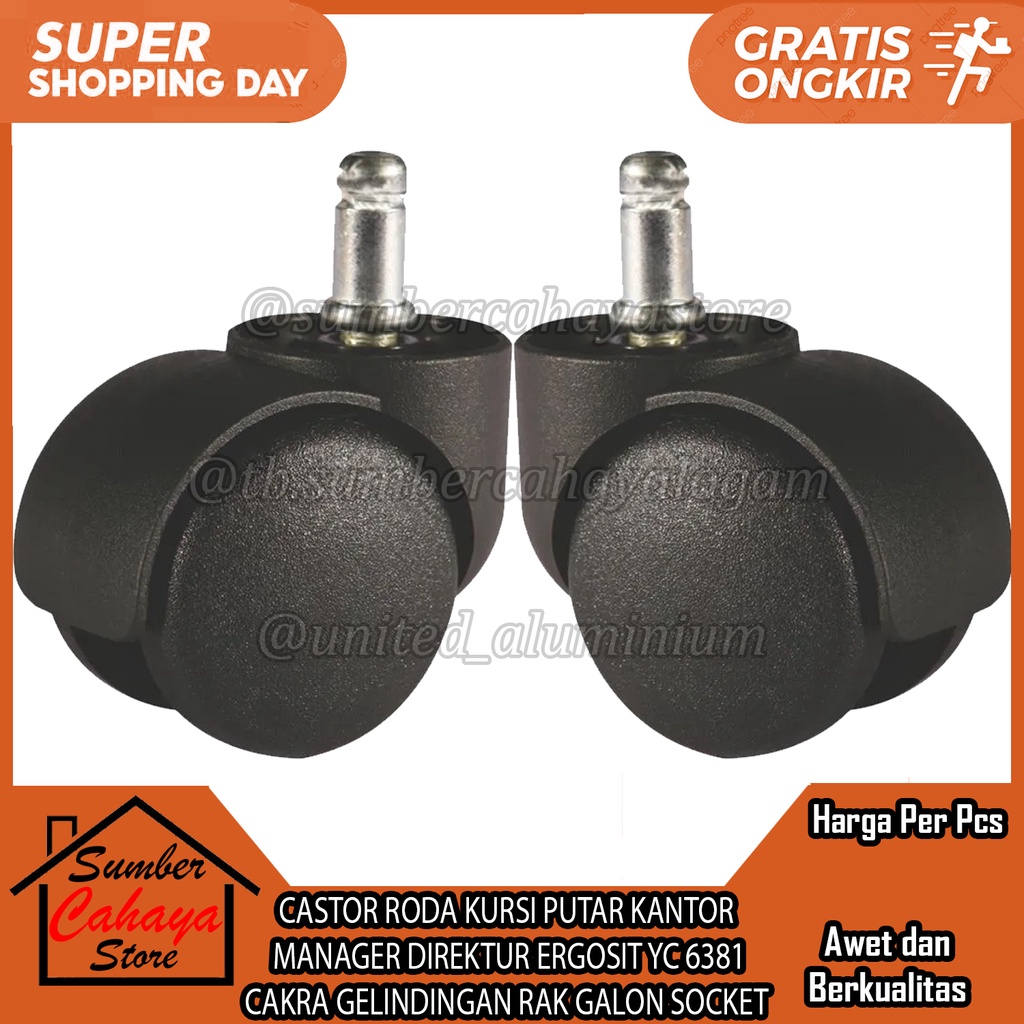Jual Roda Castor YC 6381 Tancap Kursi Putar Kantor Kastor Black Chair ...