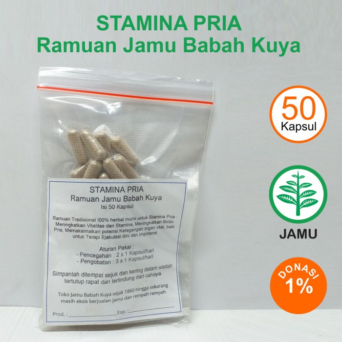Jual STAMINA PRIA SEHAT 50 KAPSUL TOKO JAMU BABAH KUYA RACIKAN HERBAL ...