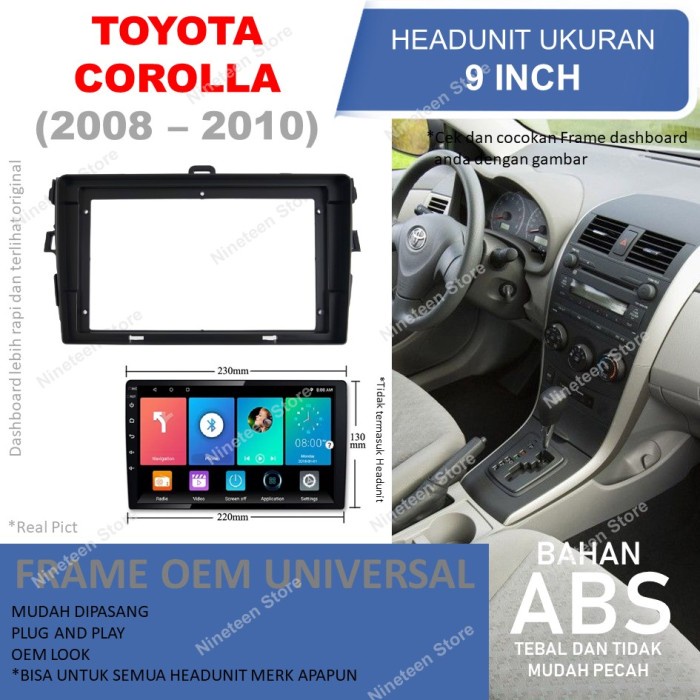 Jual Panel Frame Headunit Android 9 inch Untuk Toyota Corolla | Shopee ...