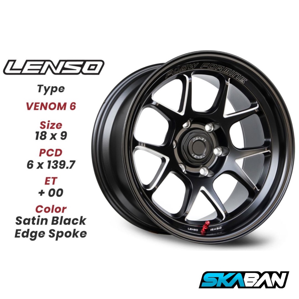 Jual VELG MOBIL LENSO VENOM 6 RING 18x9 PCD 6X139,7 ET+00 SATIN BLACK EDGE SPOKE (ORIGINAL) Utk ...