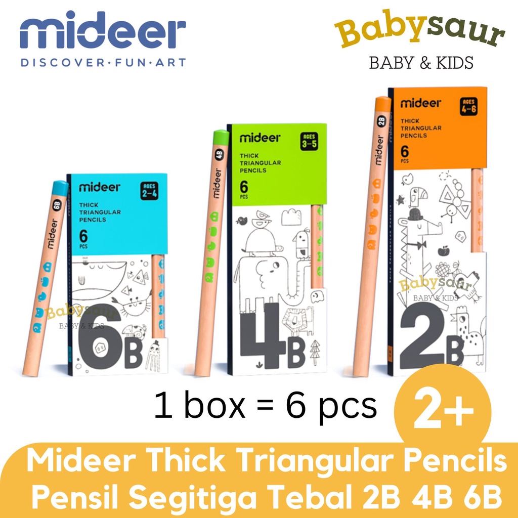 Jual Mideer Thick Triangular Pencil 2B 4B 6B Alat Tulis Pensil Segitiga ...