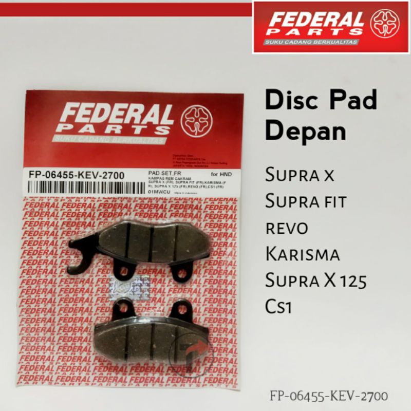 Jual Dispad, Disc pad, pad set, kampas rem cakram depan Supra X, supra fit, karisma, supra x 125 ...