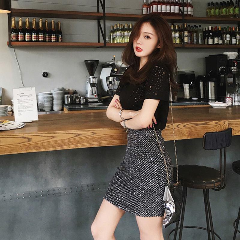 Jual Sexy wrap hip skirt High waist one step skirt Dandy sparkling short skirt Women sequin wrap ...