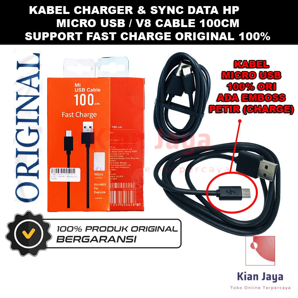 Jual Kabel Data Original Micro USB V8 2A Fast Charge Original 100% ...