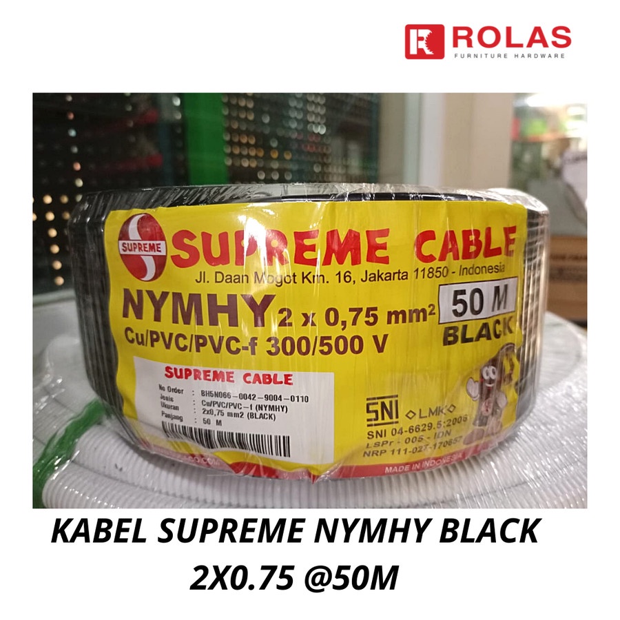 Jual KABEL SUPREME NYMHY BLACK 2X0.75 @50M / KABEL SUPREME ROLL / KABEL ...