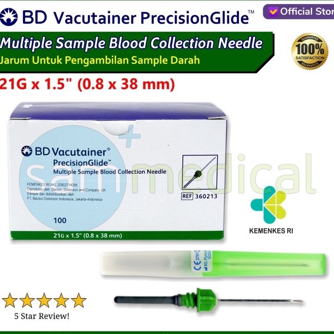 Jual BD Vacutainer PrecisionGlide Multi Sample Needle 21G x 15 Green per 5 pcs | Shopee Indonesia