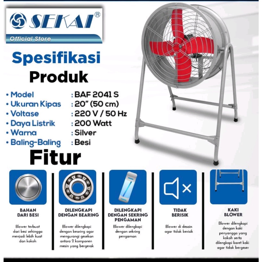 Jual KIPAS ANGIN BESI BLOWER STAND FAN SEKAI 20 INCH TYPE BAF 2041 S ...