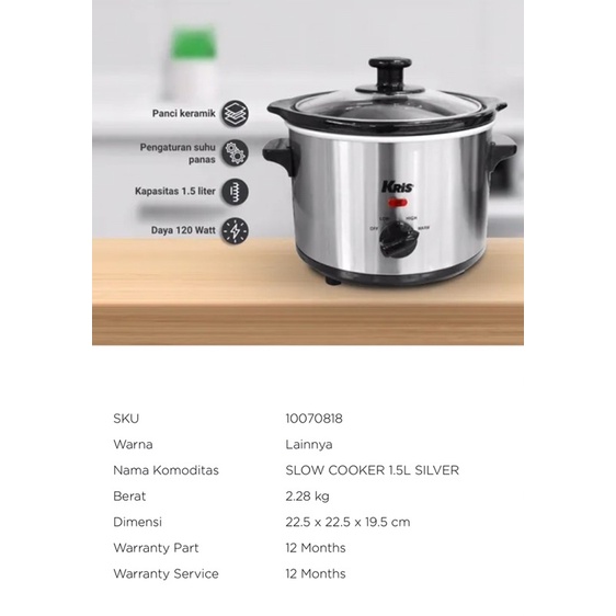 Jual KRIS SLOW COOKER 1.5 LTR - SILVER ( ADA KARTU GARANSI ) | Shopee ...