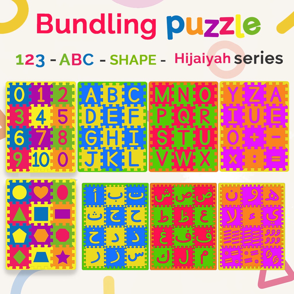 Jual Bundling Puzzle - Angka 123 - ABC - Shape - Hijaiyah Series ...