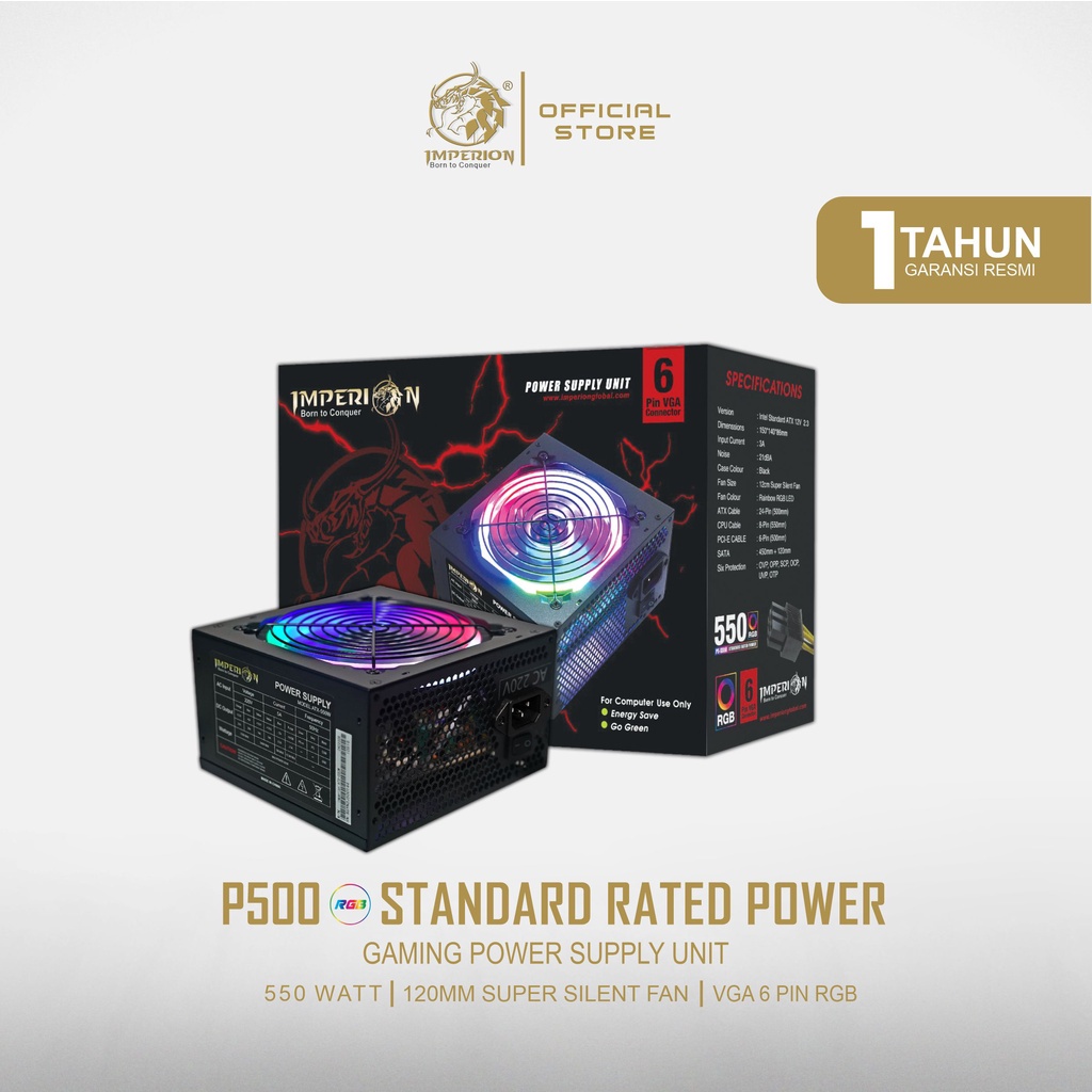 Jual PSU Imperion 550w LED RGB 6 PIN Power Supply Gaming PSU ATX 550 ...
