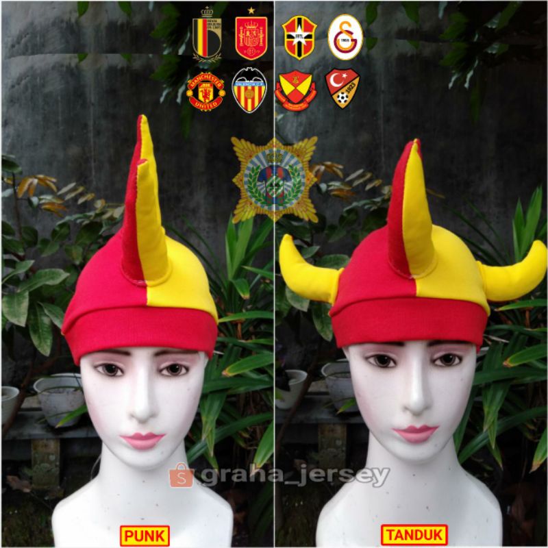 Jual Topi Tanduk Punk MERAH KUNING Belgia Spain MU Barca Valencia ...