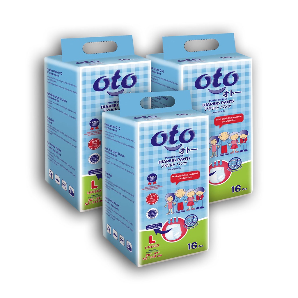 Jual OTO Diapers PANTS / Popok Dewasa model Celana ukuran L, isi 16 pcs [Triplepack] | Shopee ...