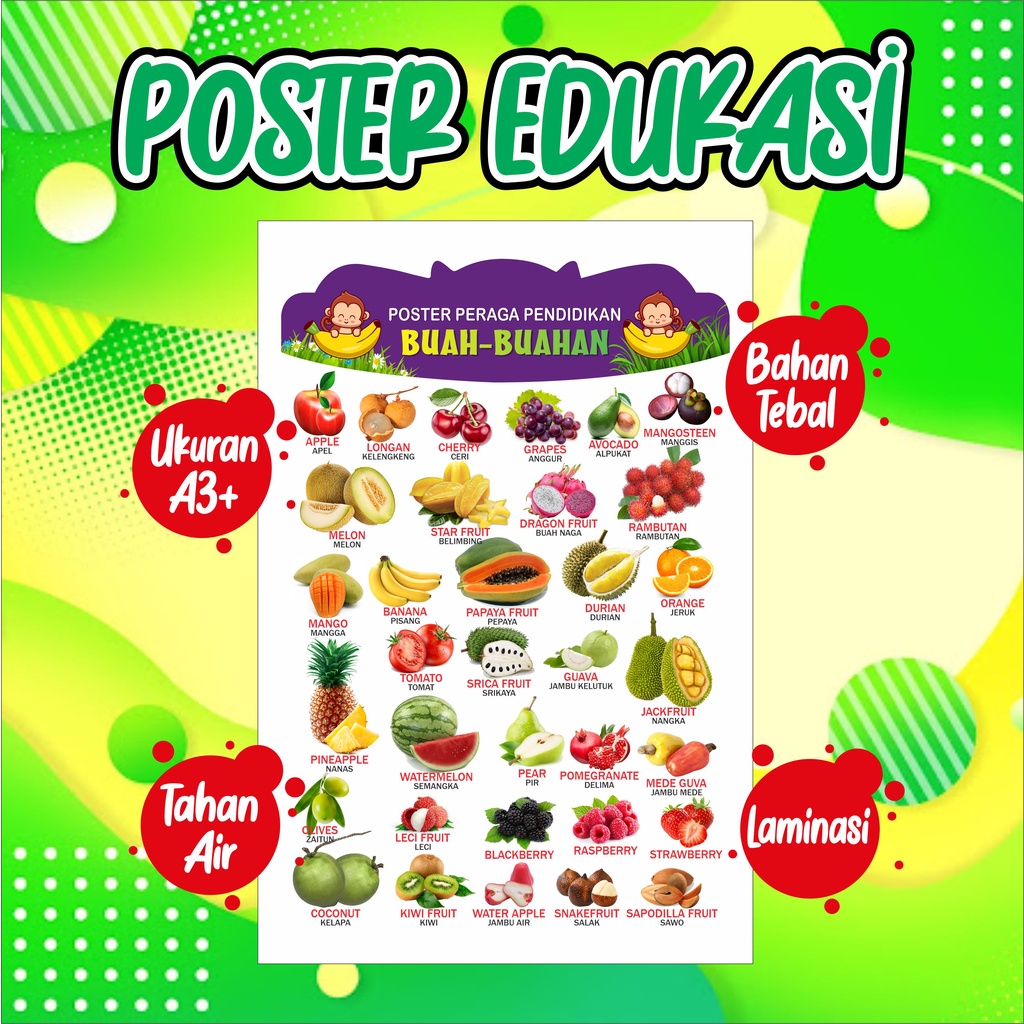 Jual Poster Edukasi Anak Mengenal Buah-Buahan Untuk Pendidikan Belajar ...