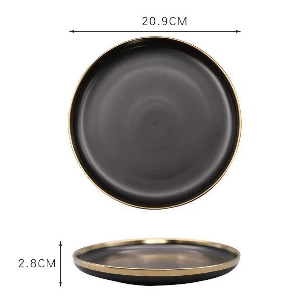 Jual ASHOME Piring Makan Keramik Black List Gold Motif Eropa / Piring ...