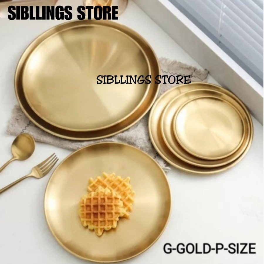 Jual Piring Makan Bulat Korean Round Plate Gold Stainless Steel ...