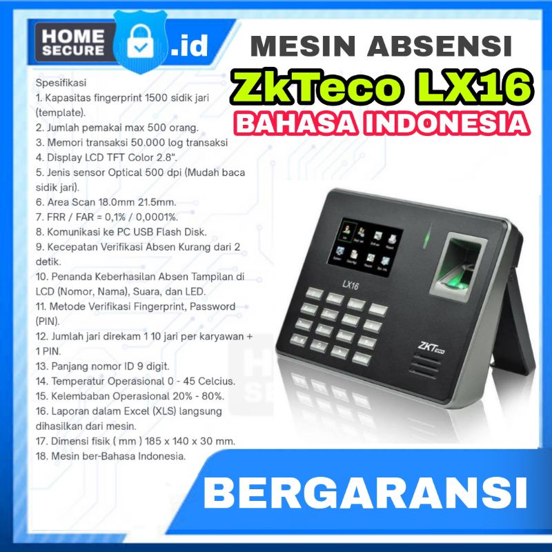 Jual Mesin Absensi Finger print ZKTeco LX16 Bahasa Indonesia / Mesin ...