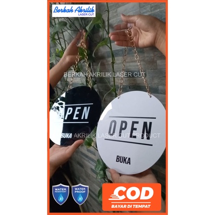 Jual Open closed bahan acrylic 2 sisi Bonus rantai Gold + Kop Kaca anti ...