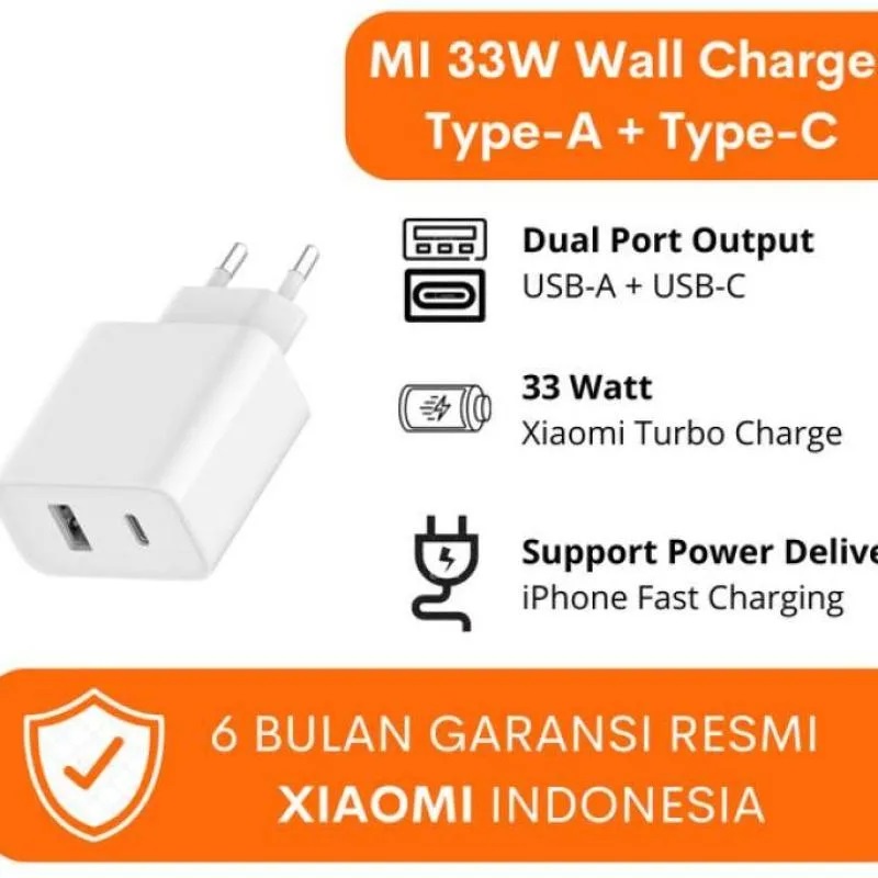 Jual Mi 33W Wall Charger Type-A + Type-C Original Garansi Resmi ...