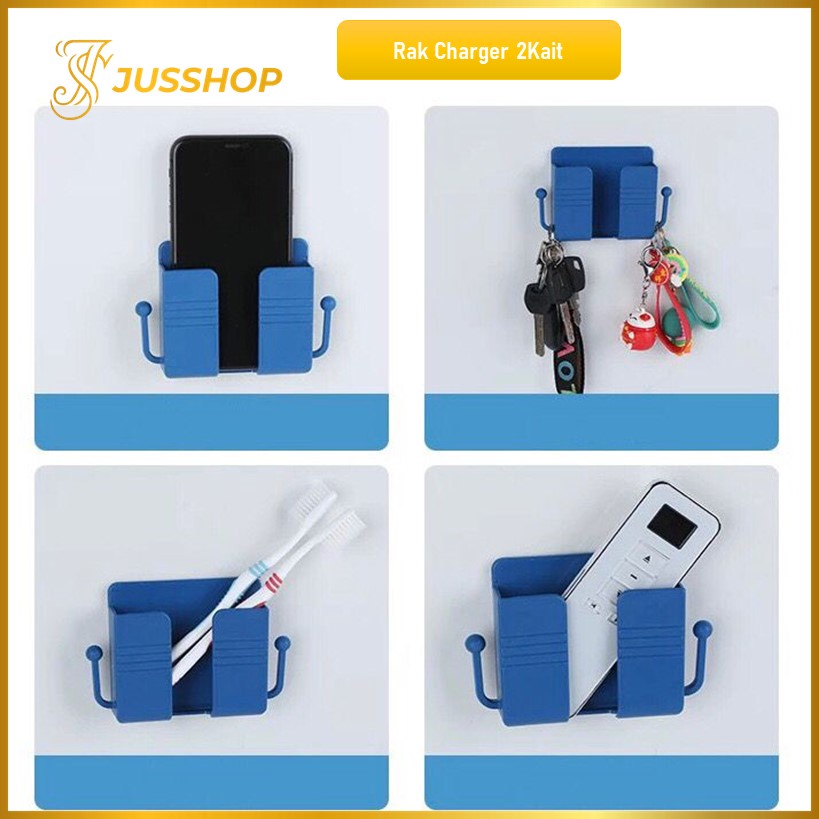 Jual Rak Holder HP Tempel Dinding Gantungan Hook 2 Kait Tempat Charger ...