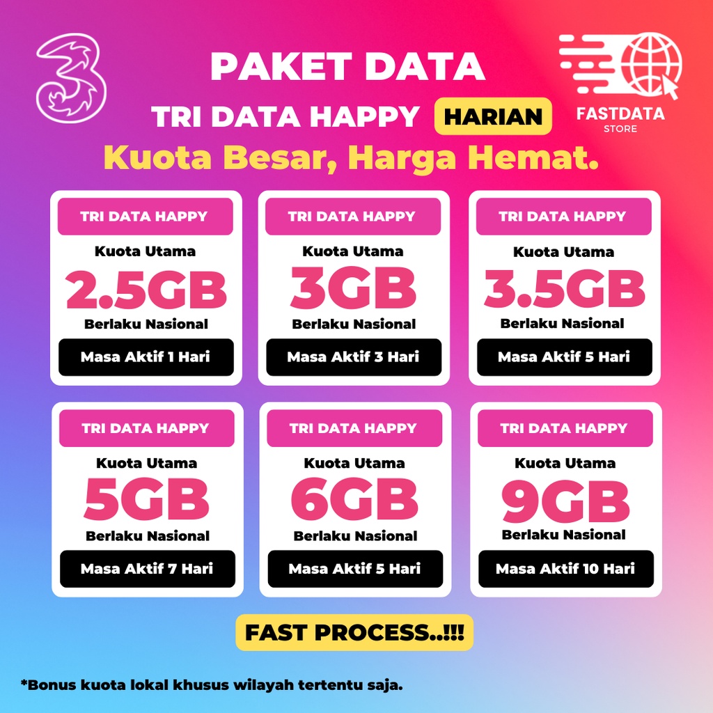 Jual PAKET DATA TRI DATA HAPPY HARIAN SUPER MURAH PROSES CEPAT | Shopee ...
