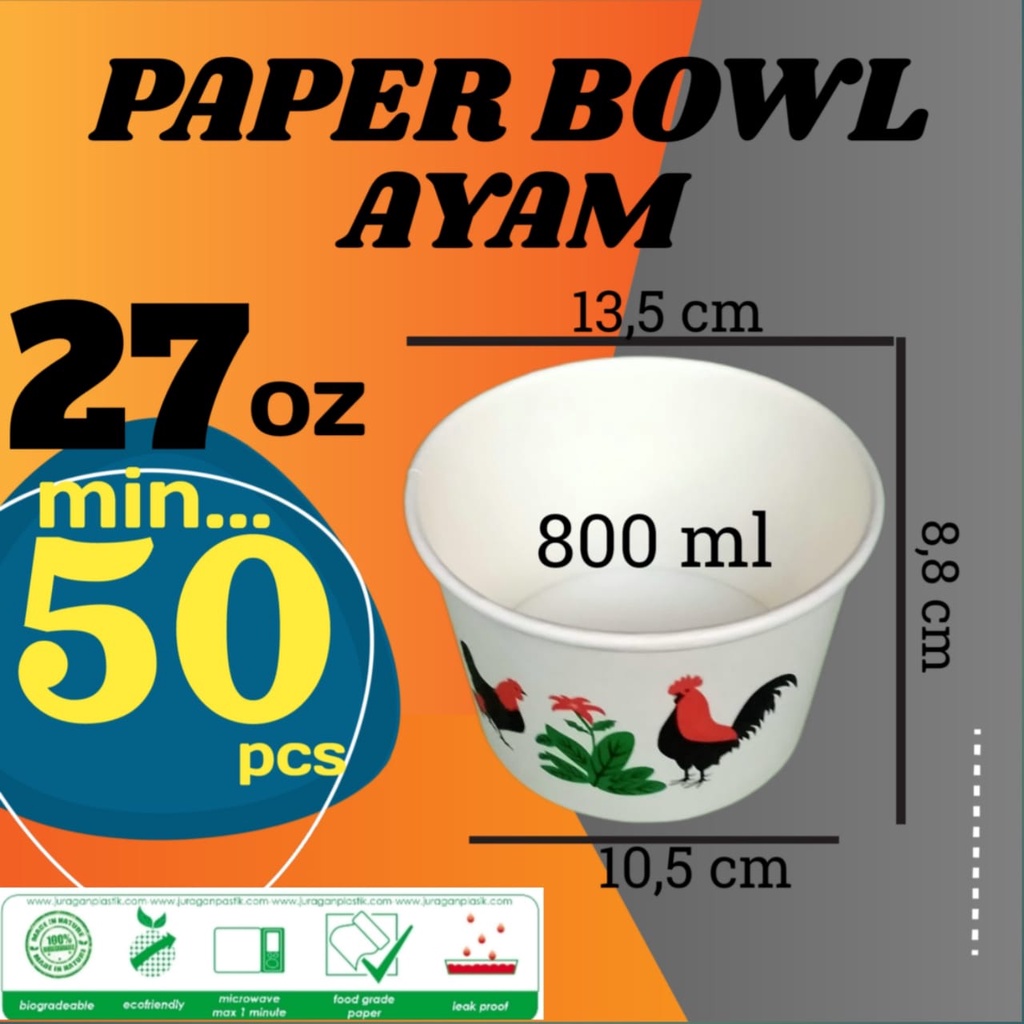 Jual Paper Bowl Mangkok Mangkuk Ayam Jago Papper Cup Rice Bwol Kertas ...