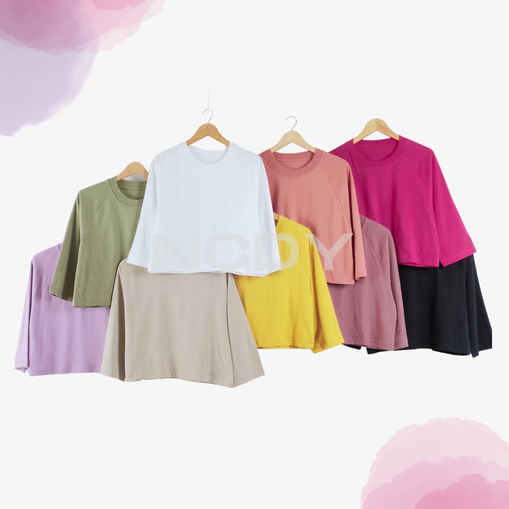 Jual NCDY CROP TOP BASIC OVER SIZE COTTON COMBED 24s LENGAN 3/4 HIJAB ...