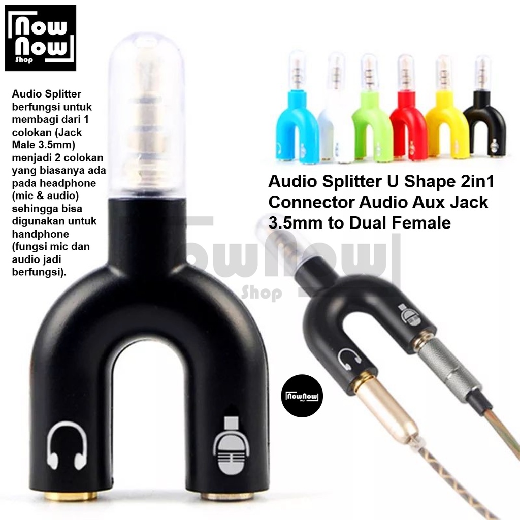 Jual Audio Splitter U Shape 2in1 Connector Audio Aux Jack 3.5mm to Dual ...