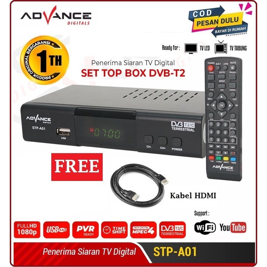 Jual STB /Set Top Box ADVANCE STP AO1 DIGITAL DVB T2 Free Kabel HDMI ...