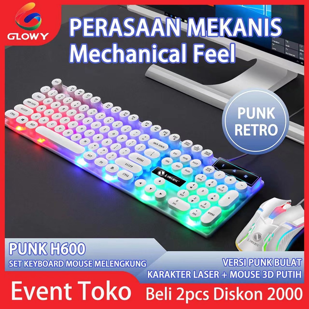 Jual （COD）Glowy keyboard gaming Bulat Punk Mechanical Komputer Set ...