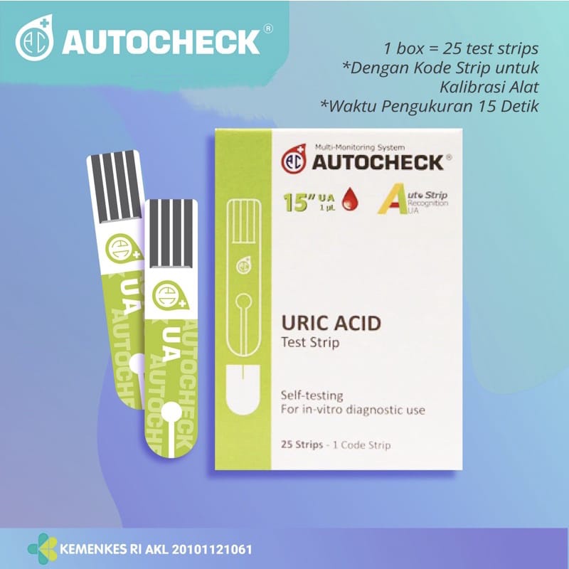 Jual STRIP TEST ASAM URAT AUTOCHECK URIC ACID TEST STRIP ISI 25 PCS ...