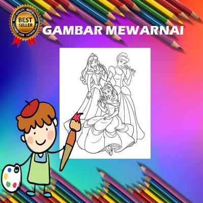 Jual Gambar Sketsa Mewarnai / Princes Disney / Part 1 / Gambar Sketsa ...