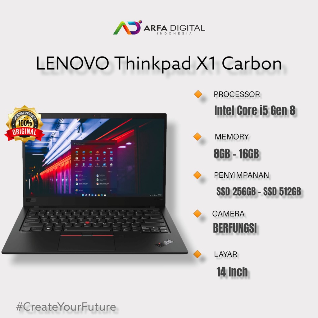 Jual Laptop Lenovo Thinkpad X1 Carbon Core i5 Gen 6/7/8 RAM 16GB SSD ...