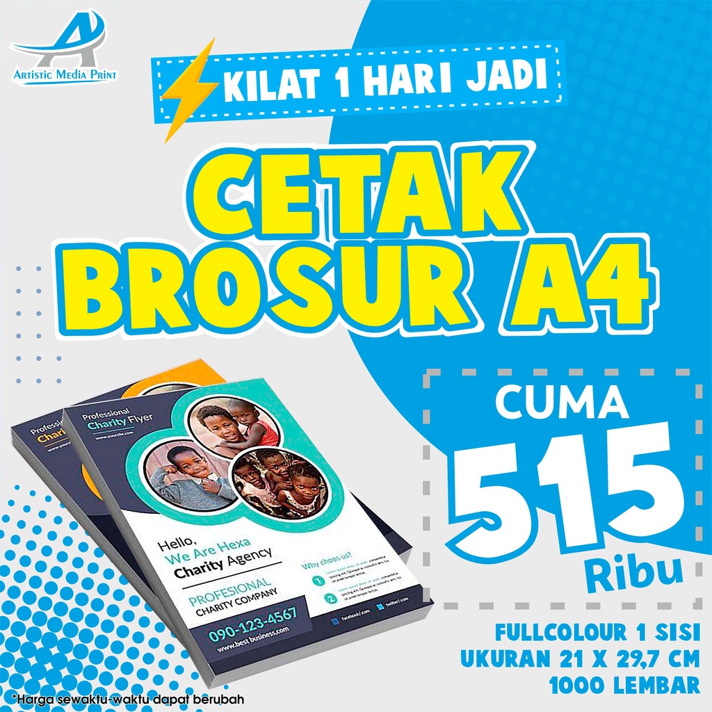 Jual Cetak Brosur Flyer A4 Full Colour 1 Sisi 1000 Lmbr Cetak Offset Glossy Paper | Shopee Indonesia