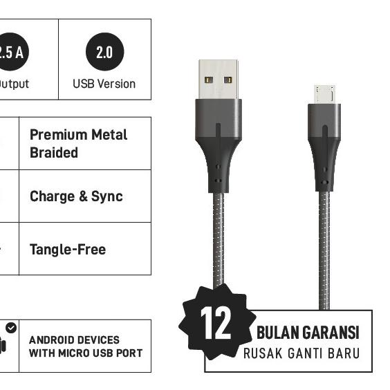 Jual roboost Kabel Data Fast Charging Micro USB 2.5A Metal Braided 1m ...