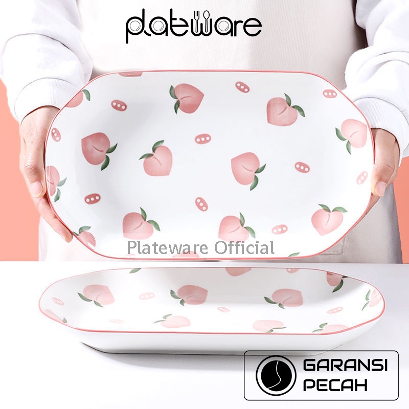 Jual PIRING SAJI PERSEGI PANJANG MOTIF BUAH-BUAHAN UKURAN 30CM COCOK ...